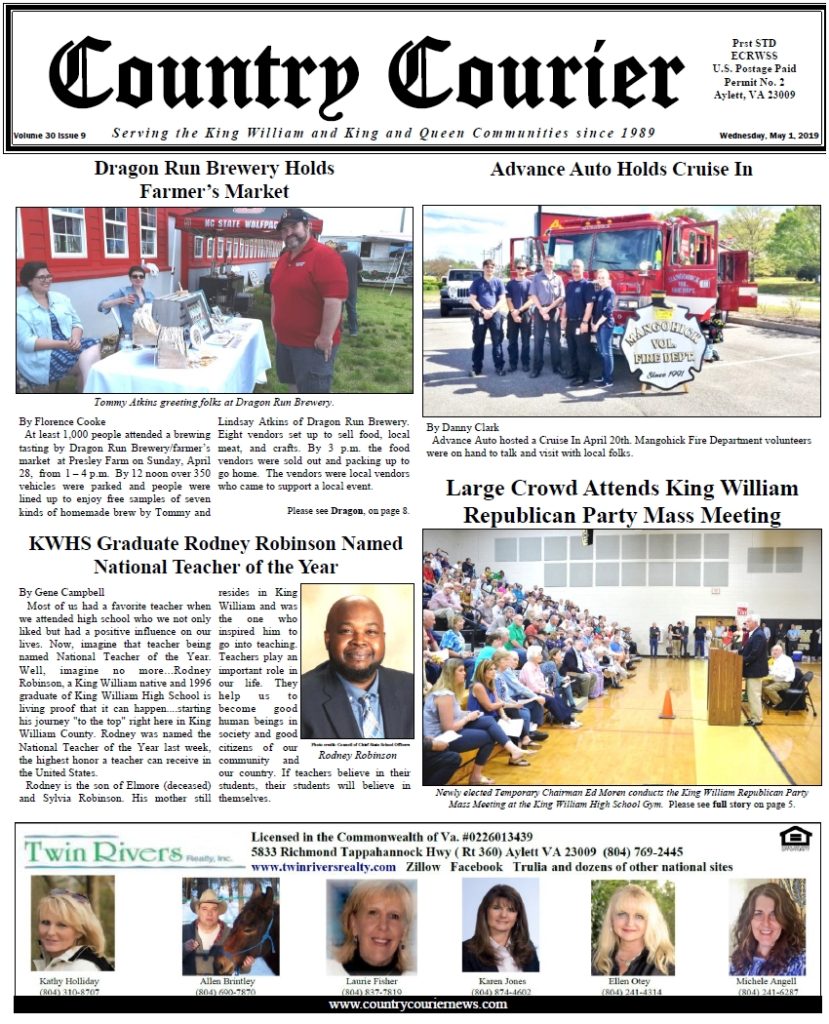 May 1, 2019 County Courier Newspaper online Issue Front Page
