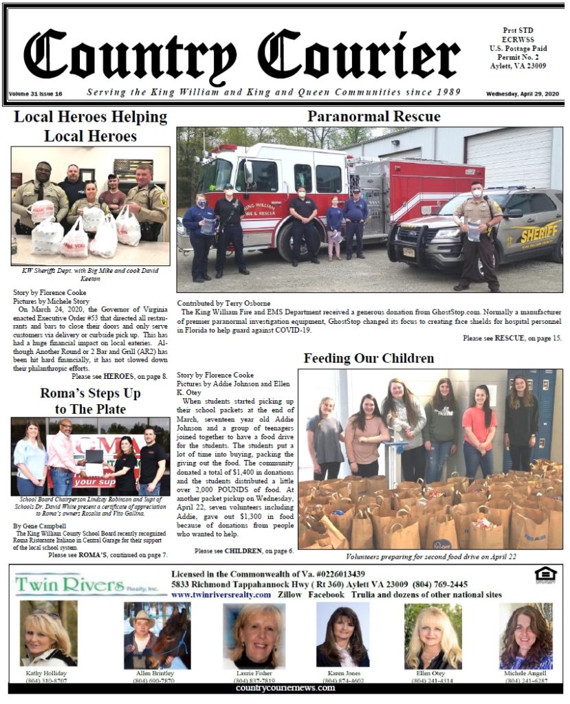 April 29, 2020 County Courier Newspaper online Issue Front Page