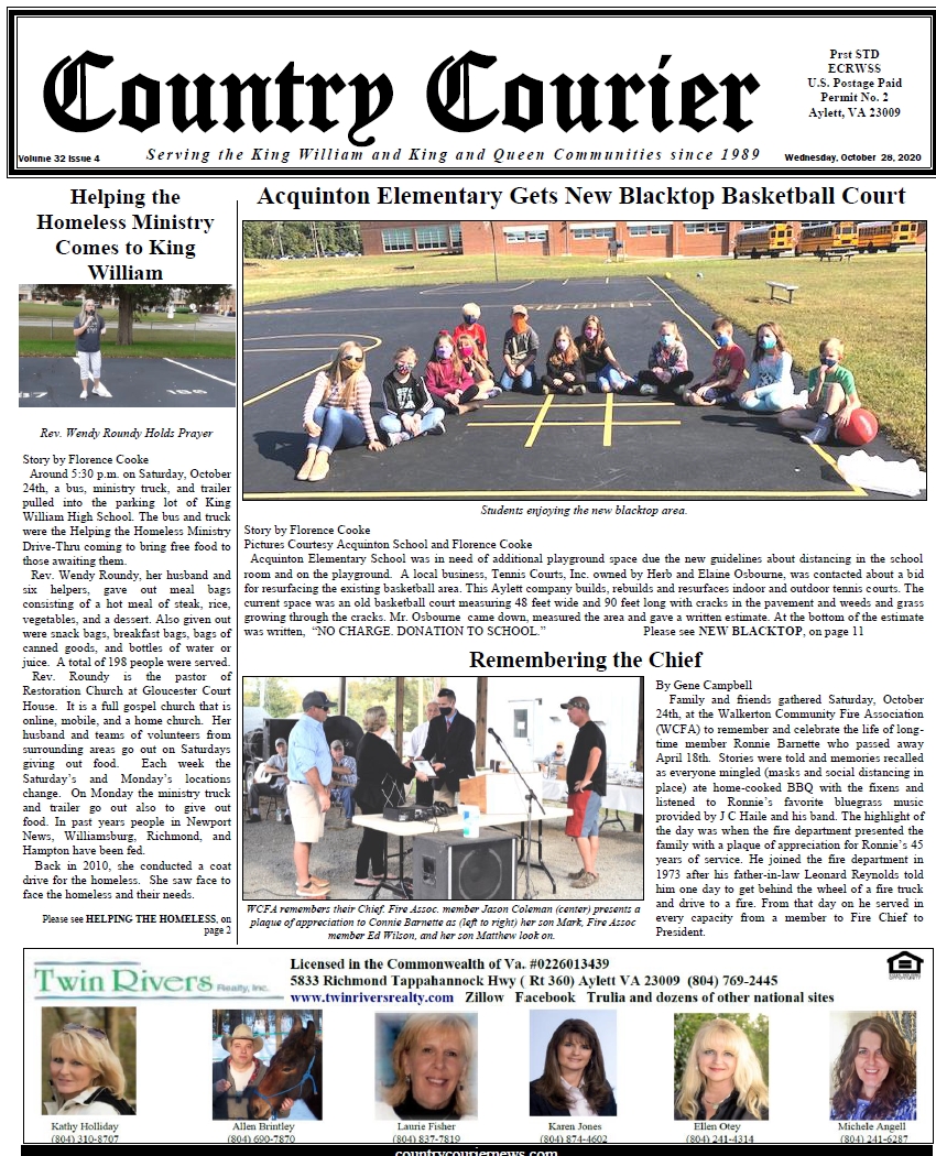 October 28, 2020, County Courier Newspaper online Issue Front Page