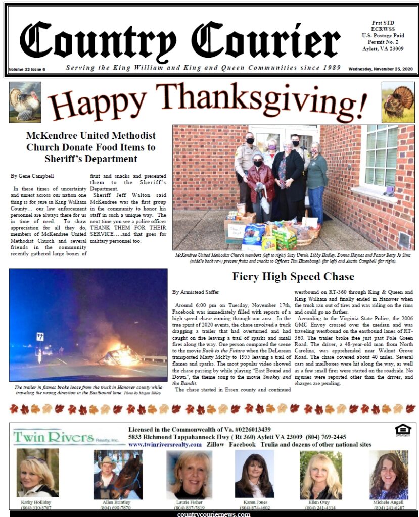November 25, 2020, County Courier Newspaper online Issue Front Page