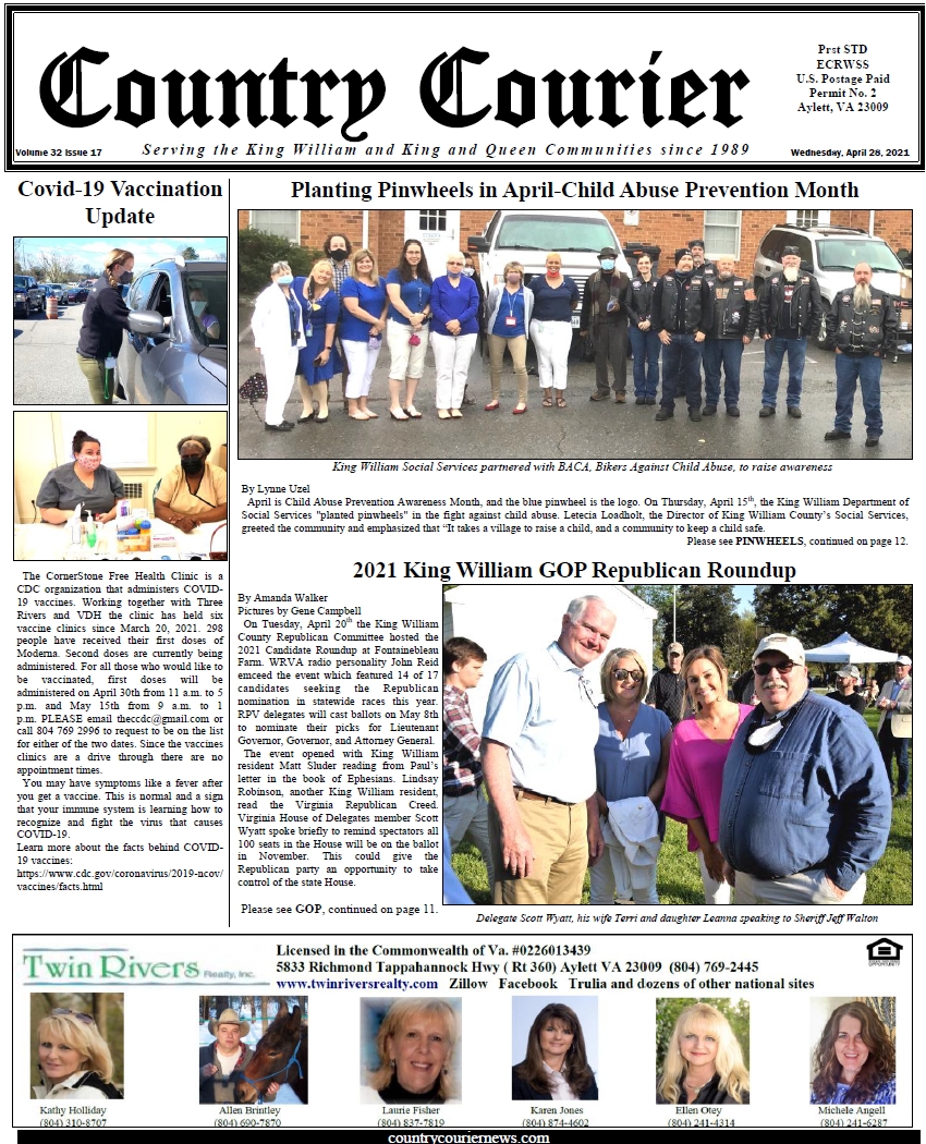 April 28, 2021, County Courier Newspaper online Issue Front Page