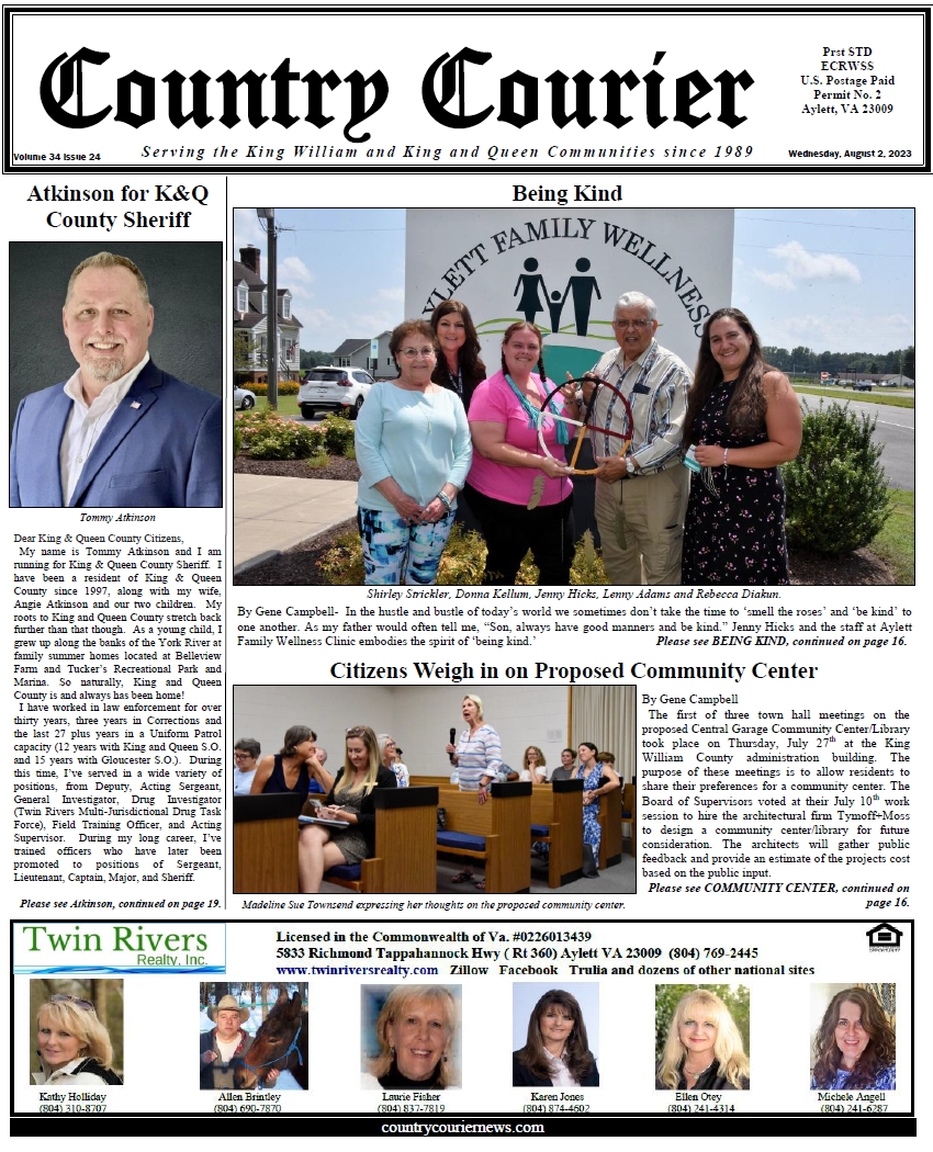 August 2, 2023, County Courier Newspaper online Issue Front Page