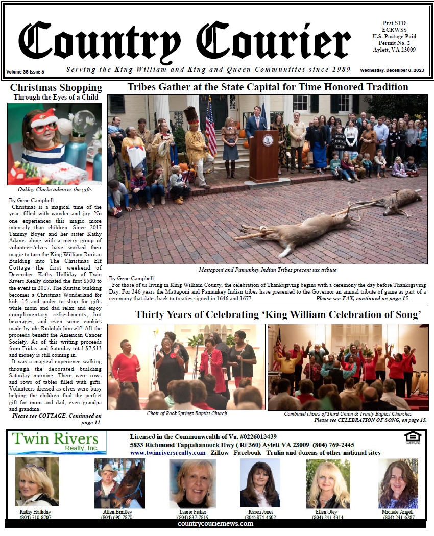 December 6, 2023, County Courier Newspaper online Issue Front Page